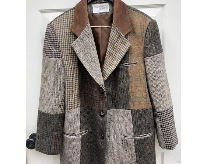 VTG International Scene Women Wool Patchwork Blazer 13/14 Tweed Suit ...