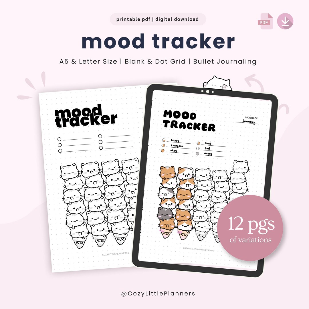 Printable Monthly Mood Tracker, Premade Bullet Journal Page, Mood ...