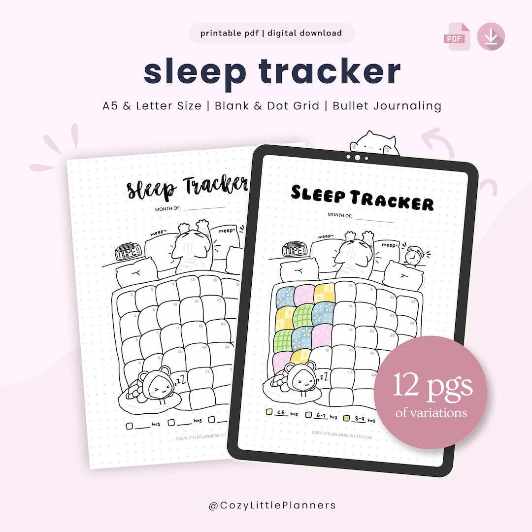 Monthly Sleep Tracker - Premade Printable Bullet Journal Page, Cute Cat ...