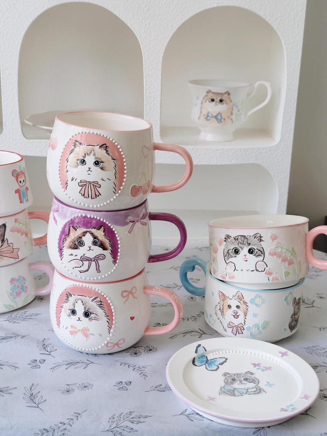 Hand Painted Ceramic Cat Mug: Pastel Ragdoll Coffee Cup, Father's Day ...