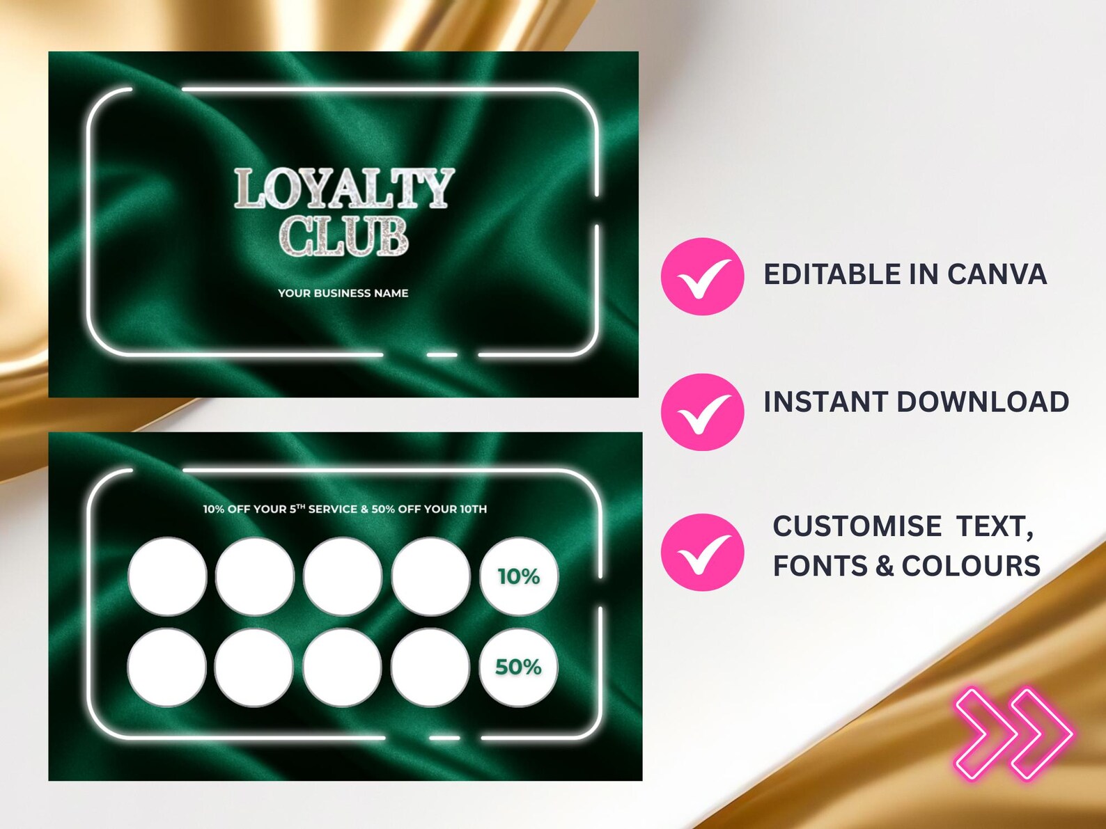 Emerald Green VIP Loyalty Card | Editable Canva Rewards Card | Digital ...