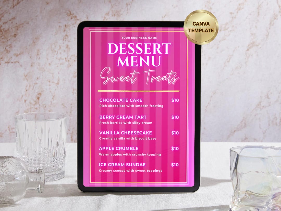 Dessert Menu Template | Pink Sweet Treats Design for Restaurants, Cafes ...
