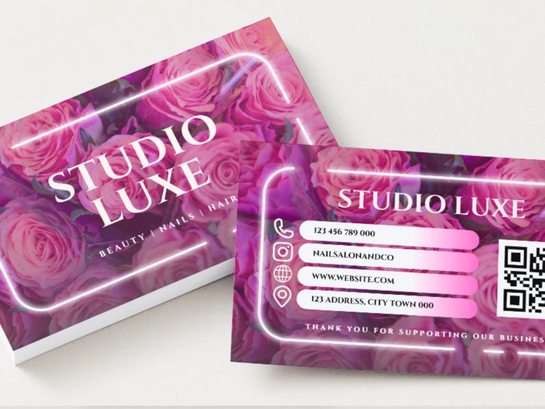 Business Card Template | Floral Pink Purple Editable Canva Design ...