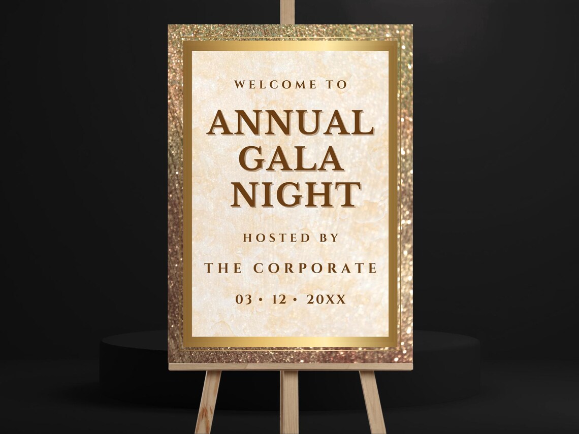 Event Welcome Sign Template | Black Tie Gala Awards Party Gold Poster ...
