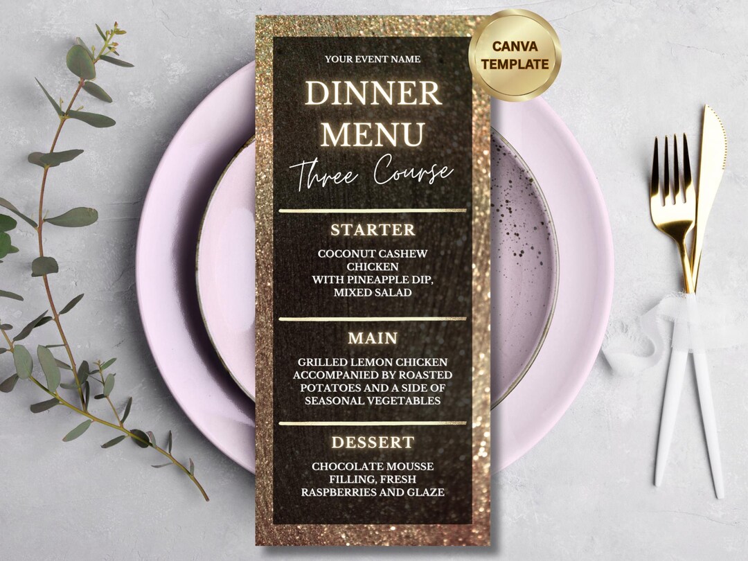 Formal Dinner Menu Template | Black Tie Corporate Event | Restaurant ...