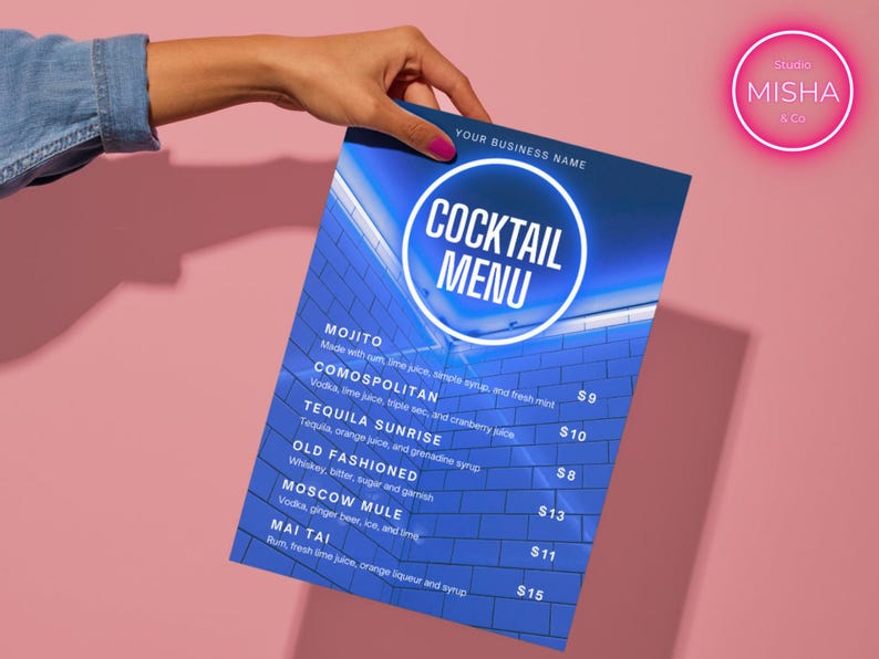 Neon Cocktail Menu Template: Editable Bar & Restaurant Design (A4/A5 ...