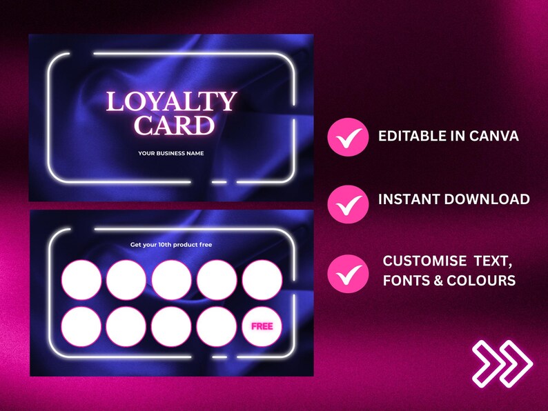 Loyalty Card Template | Royal Blue Neon Editable Canva Design | Rewards ...