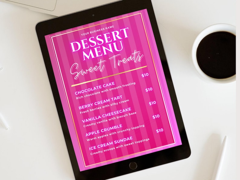 Dessert Menu Template | Pink Sweet Treats Design for Restaurants, Cafes ...
