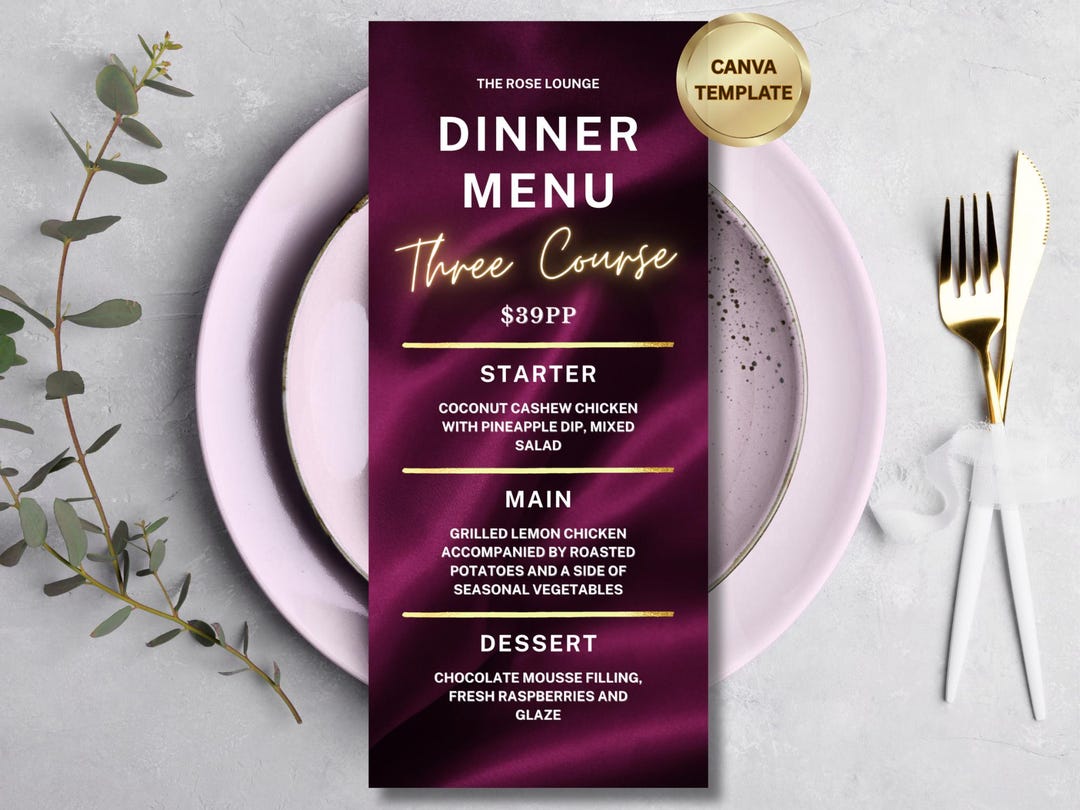 Burgundy Gold Dinner Menu Template | Formal Black Tie Corporate Event ...