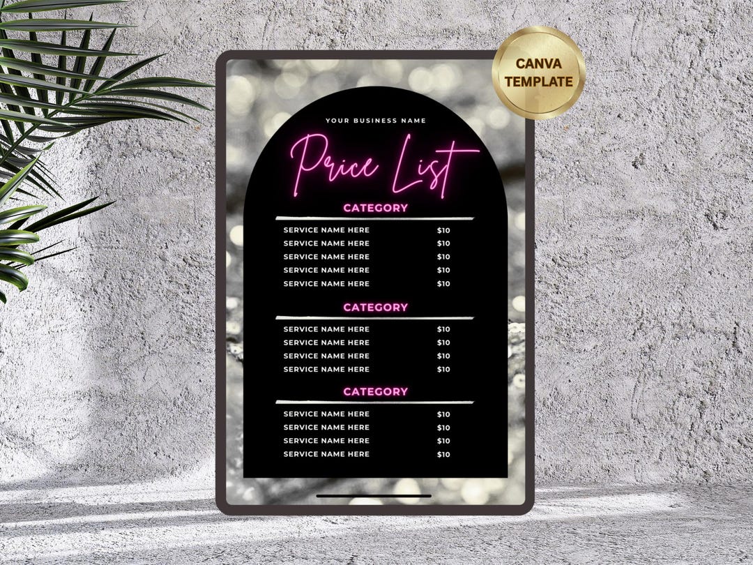 Price List Template | Editable Glam Business Canva Service Menu ...