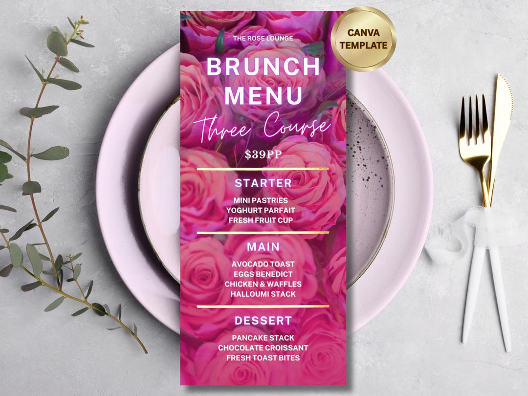 Pink Floral Menu Template | Glam Girls Bottomless Brunch | Editable ...