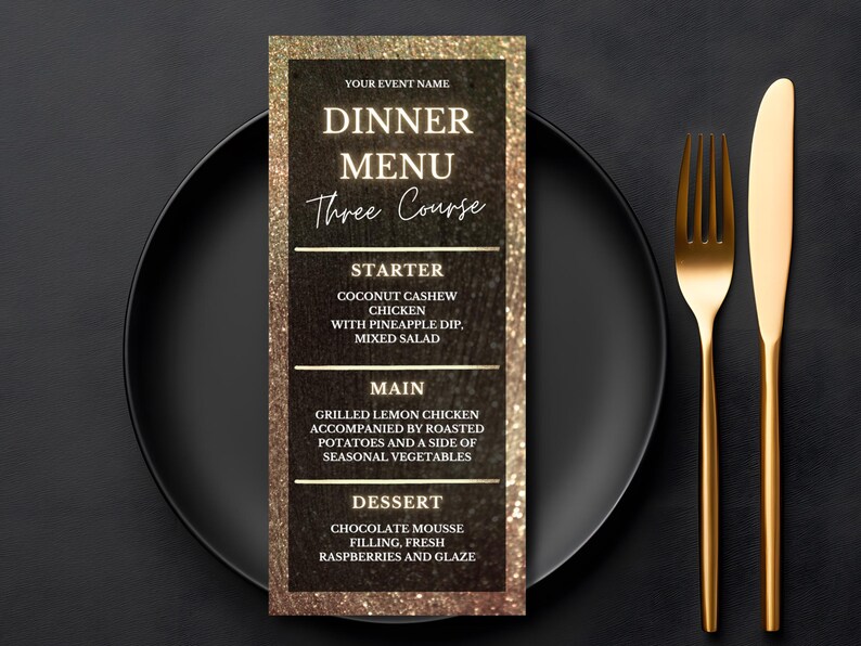 Formal Dinner Menu Template | Black Tie Corporate Event | Restaurant ...