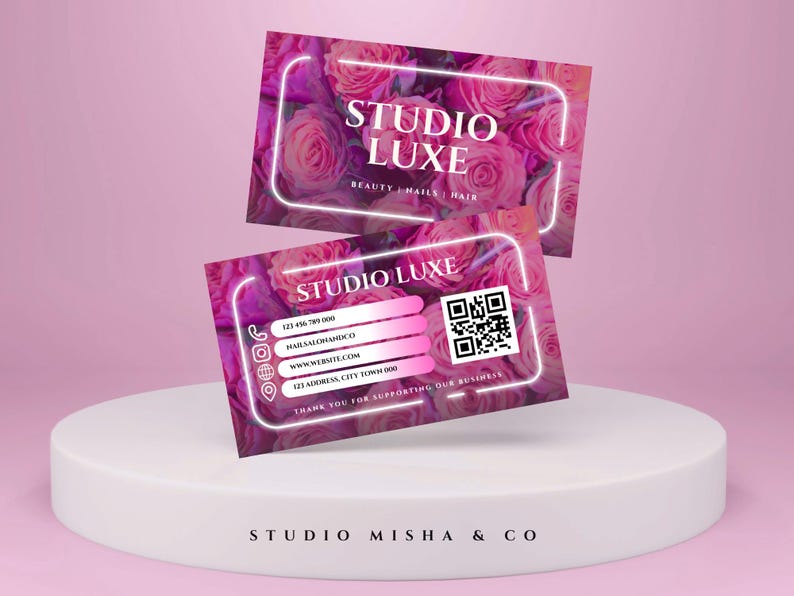 Business Card Template | Floral Pink Purple Editable Canva Design ...