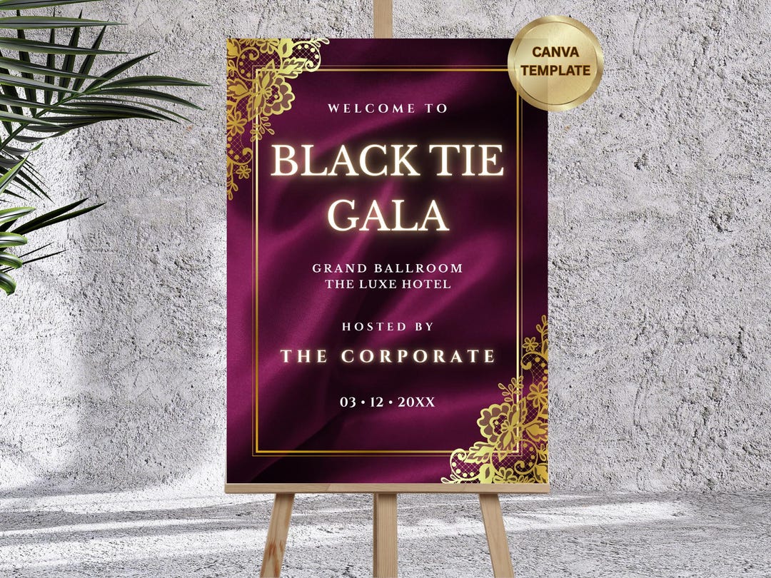 Event Welcome Sign Template | Black Tie Gala Awards Formal Party Poster ...