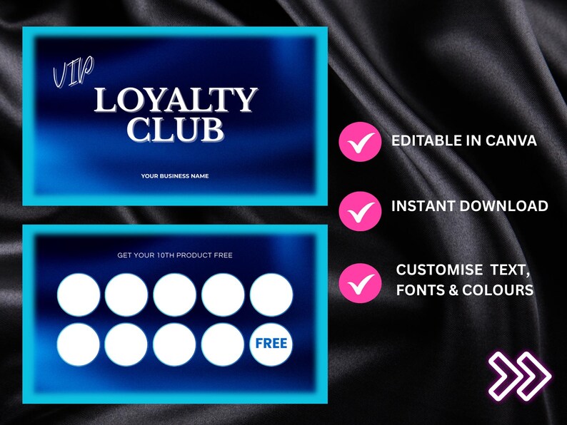Loyalty Card Template | Neon Blue Editable Canva Design | Rewards Card ...