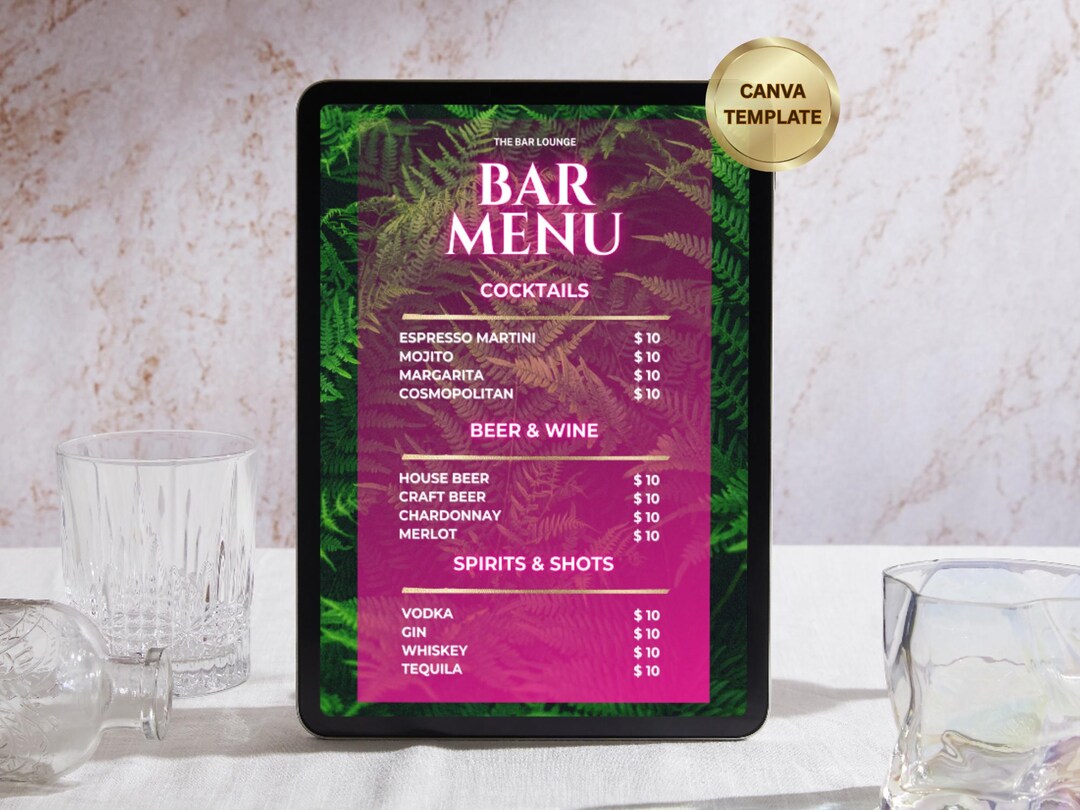 Neon Pink Drinks Menu Template | Canva Price List | Cocktail Menu for ...