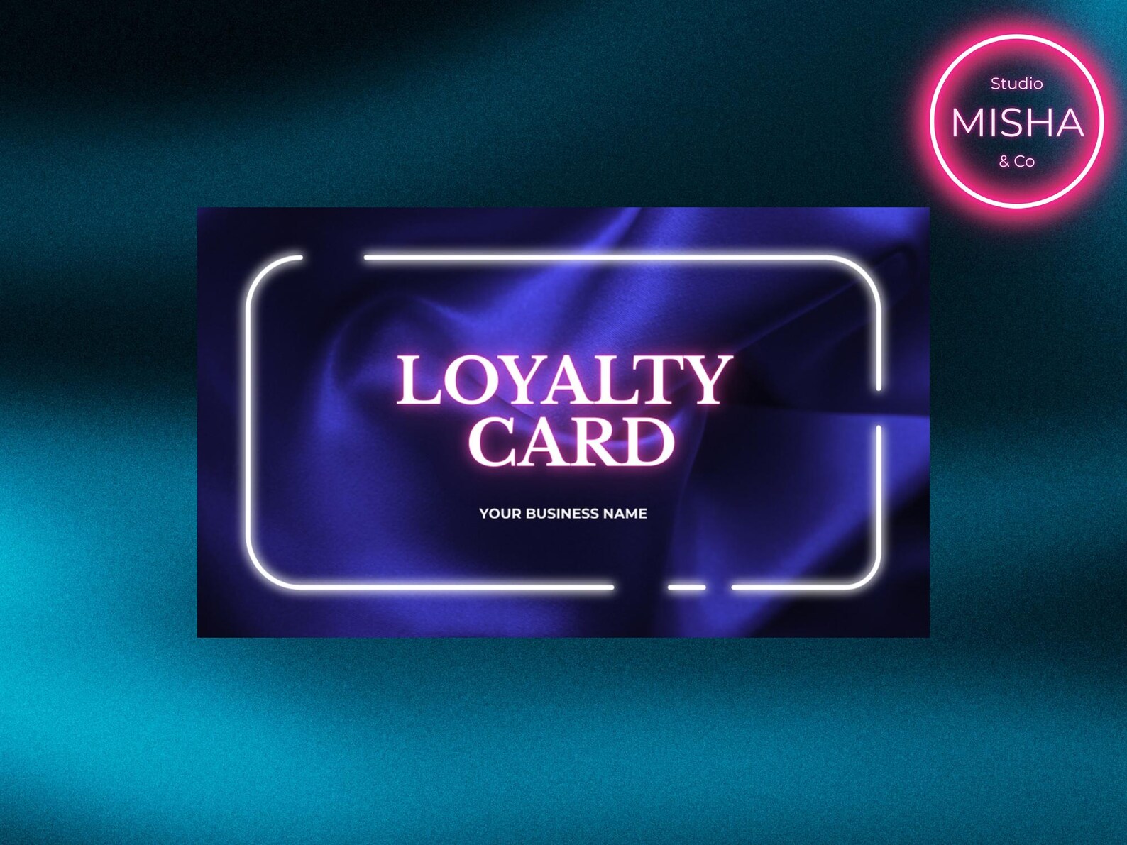 Loyalty Card Template | Royal Blue Neon Editable Canva Design | Rewards ...