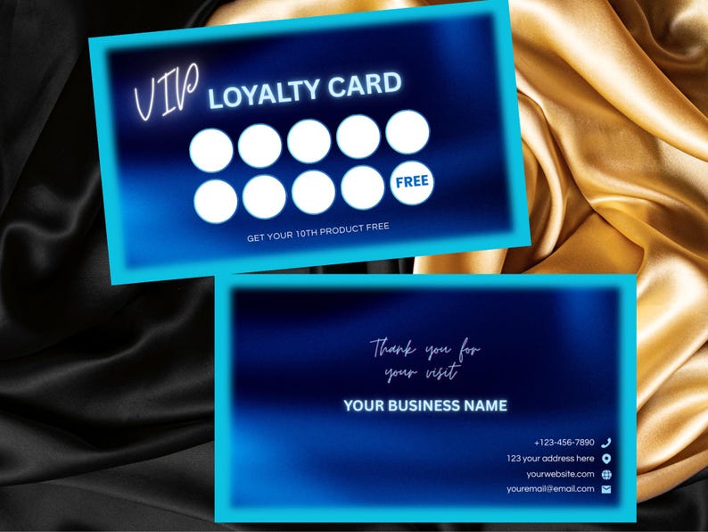 Neon Royal Blue Loyalty Card Template: Salon, Business & Boutique ...
