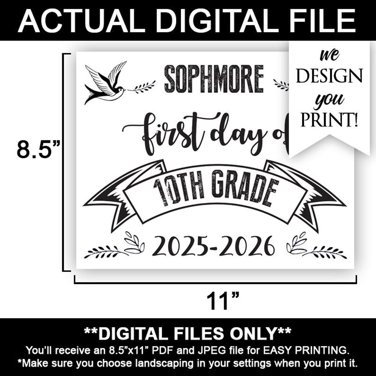 Printable First Day of 10th Grade Sign, 10th Grade Graduation Sign ...
