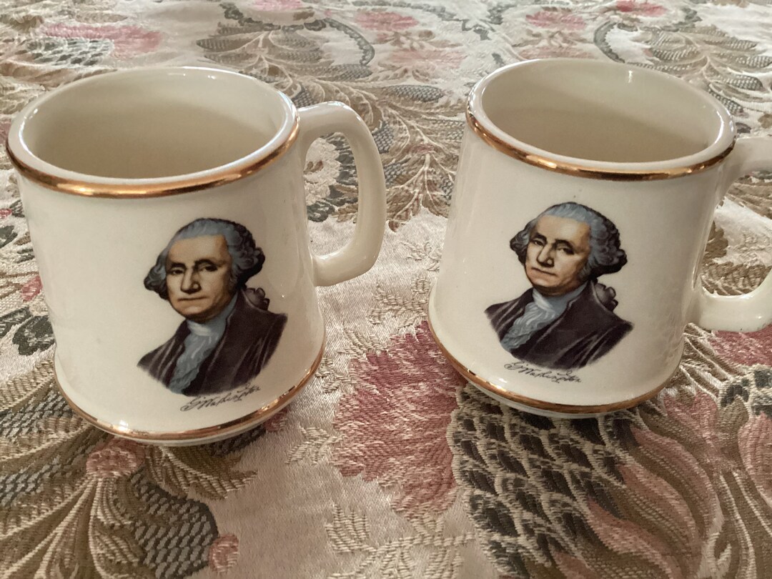 George Washington Made in USA Porcelain Coffee Cups With Illustration ...