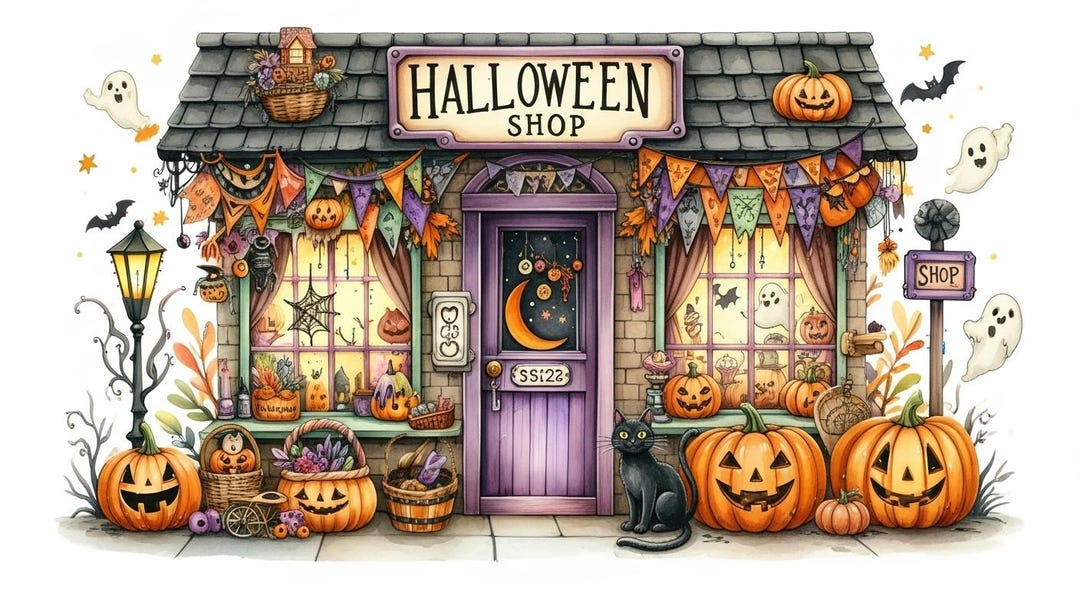 Halloween Shop Clip Art 10 High Res Watercolor Jpgs Junk Journaling ...