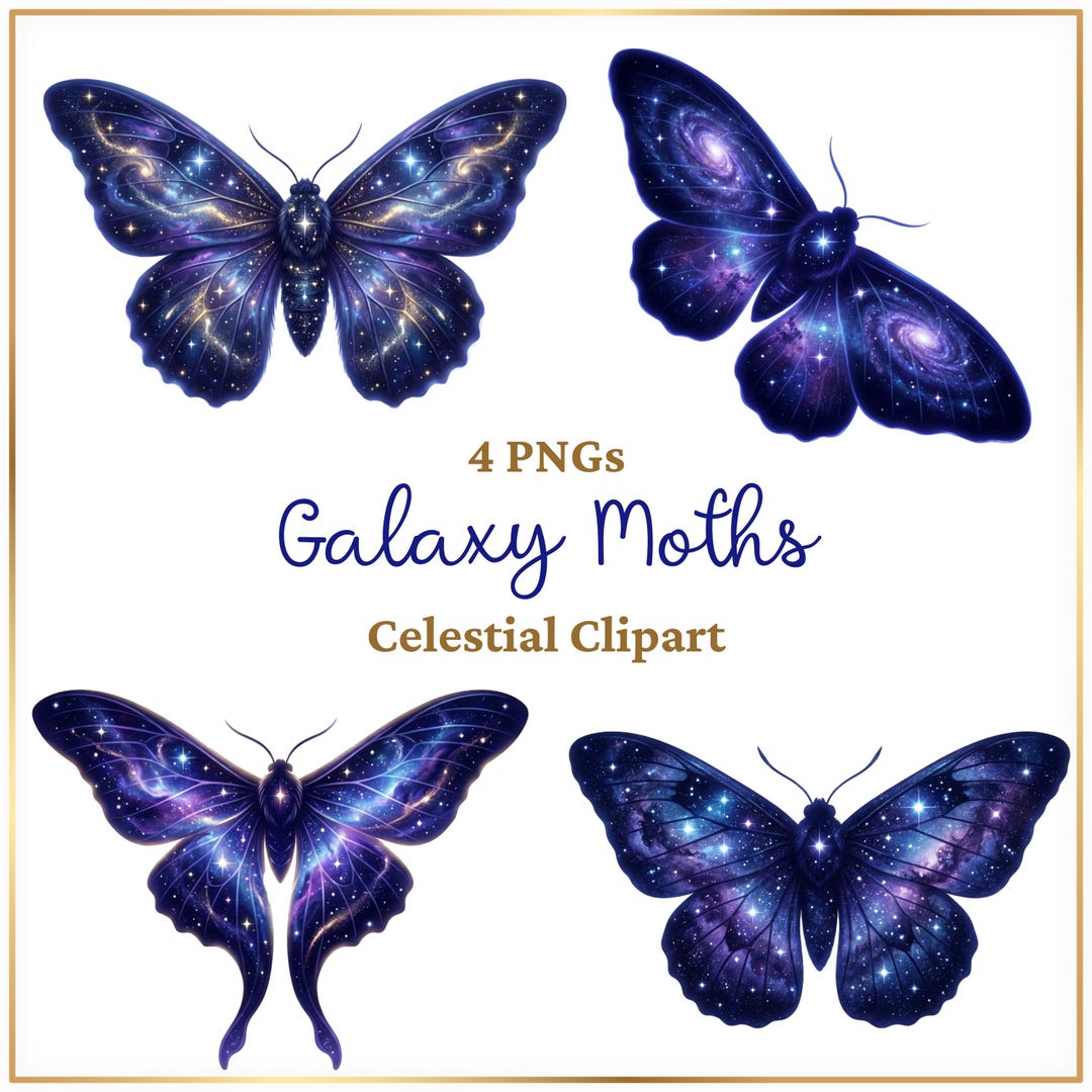 Galaxy Moth PNG Set, Celestial Moth Clipart, Cosmic Butterfly PNG ...