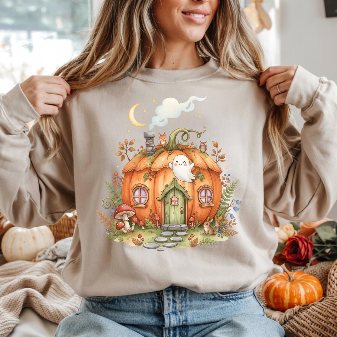 Pumpkin Ghost House Clipart, Whimsical Halloween Cottage PNG, Storybook ...