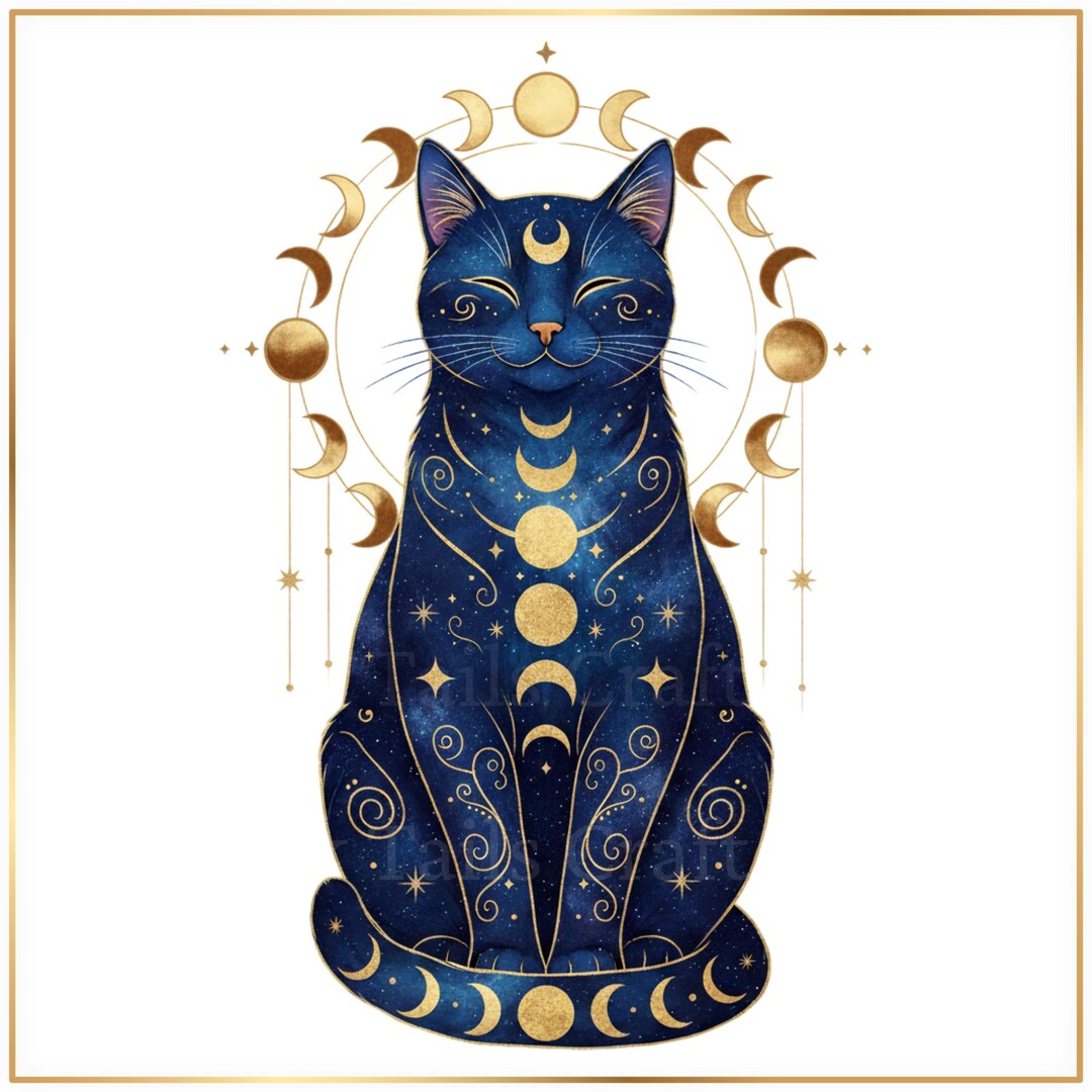 Moon Phase Cat PNG, Celestial Cat Art, Astrology Cat Clipart, Lunar Cat ...