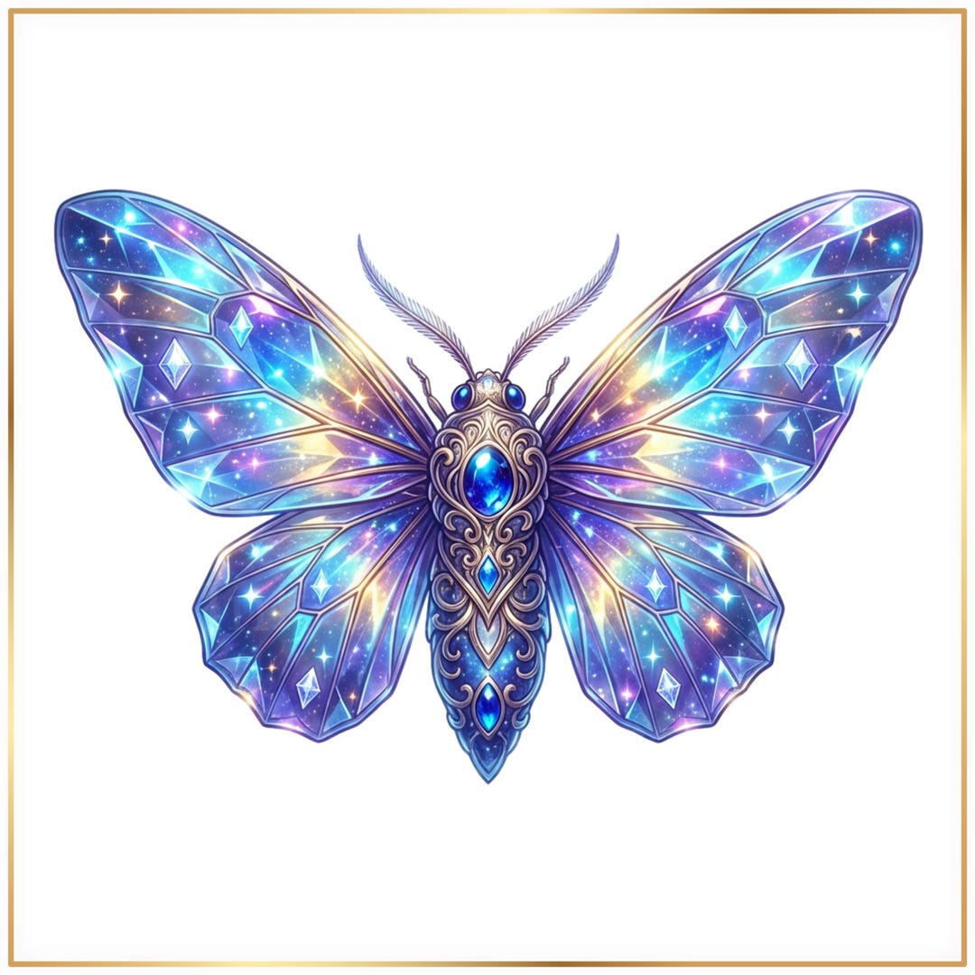 Crystal Moth PNG, Iridescent Moth Clipart, Gemstone Moth Art, Fantasy ...