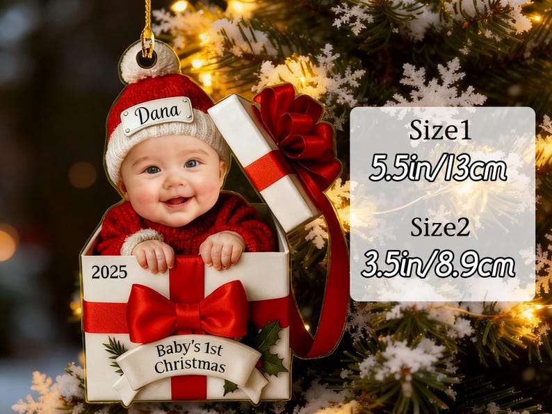 Baby Christmas Gift Box 2D Flat Acrylic Ornament, Custom Baby Photo ...