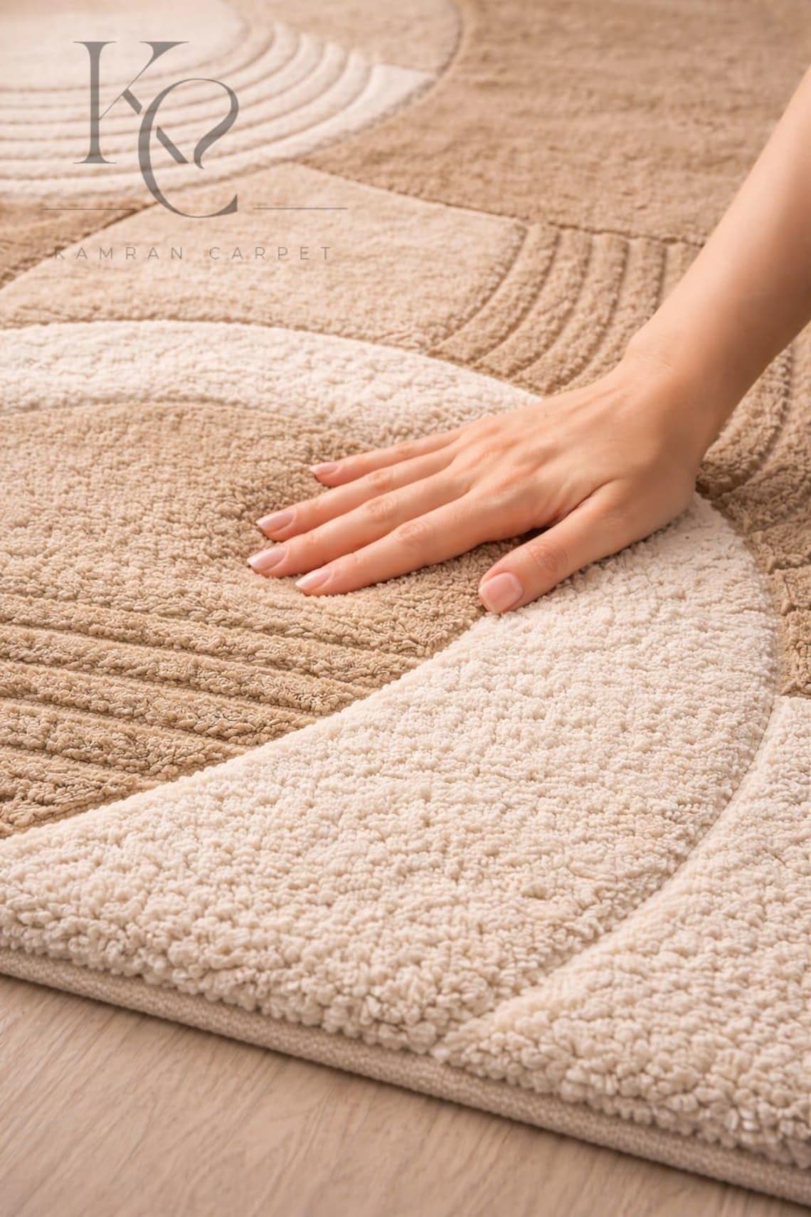 Neutral Abstract Area Rug – Modern Beige Cream Geometric Living Room ...