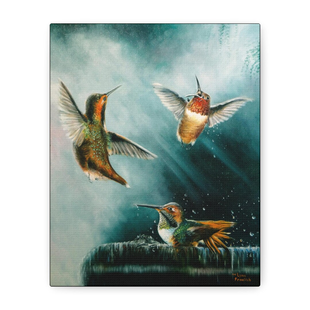 Vibrant Hummingbird Trio Oil Painting | Nature-inspired Canvas Wall Art ...