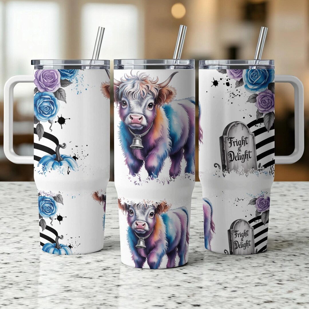 Cute Ghoul Halloween Highland Cow 40oz Tumbler Wrap, Spooky Skinny ...