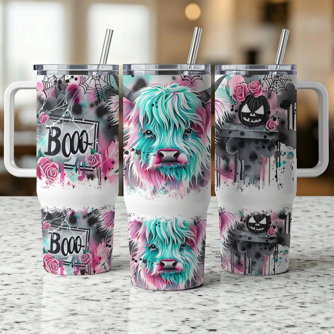 Cute Ghoul Halloween Highland Cow Tumbler Wrap, Spooky 40oz Sublimation ...