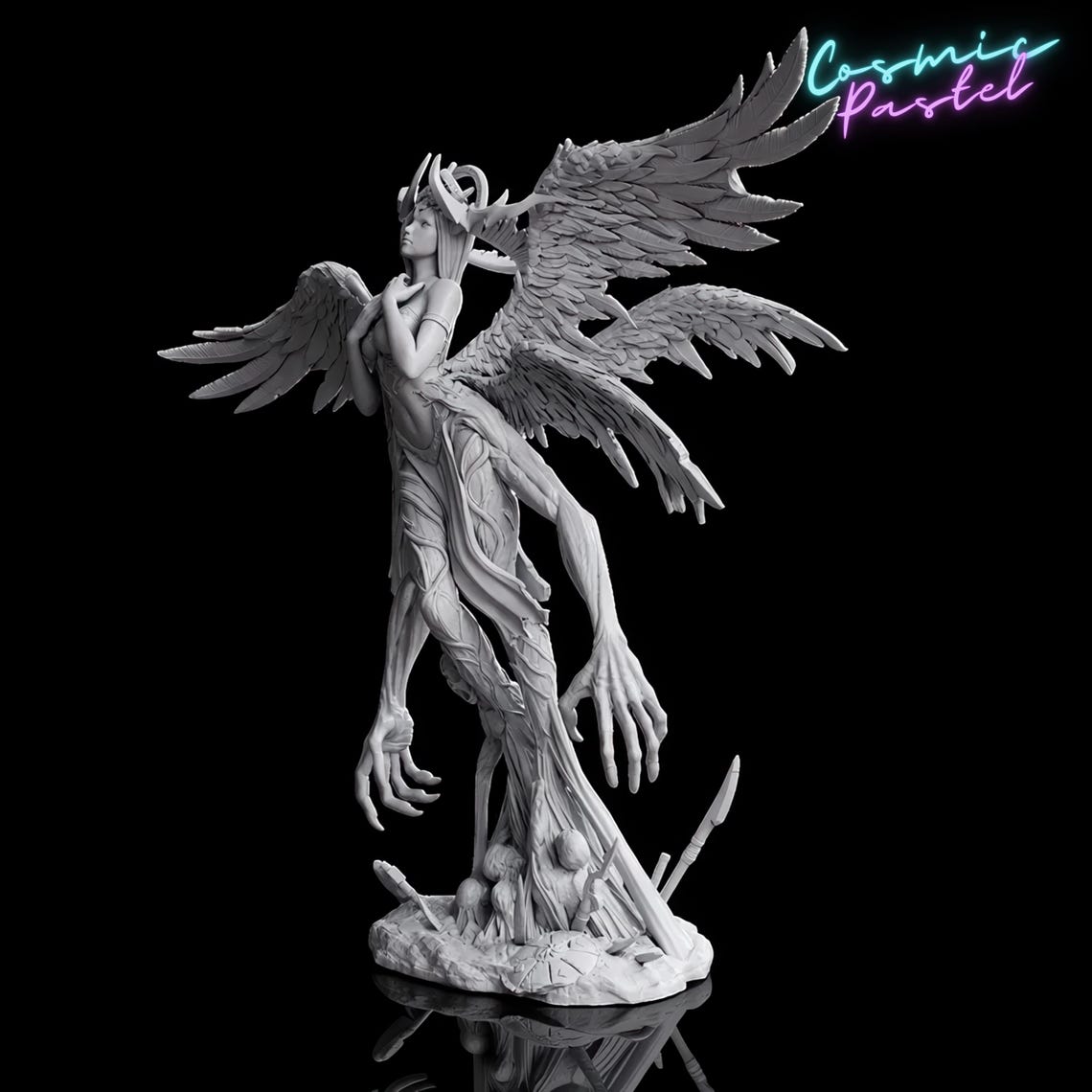 Dark Seraph Angel Statue STL Files | 3D Print Model | Fantasy Winged Demon Goddess Miniature ...