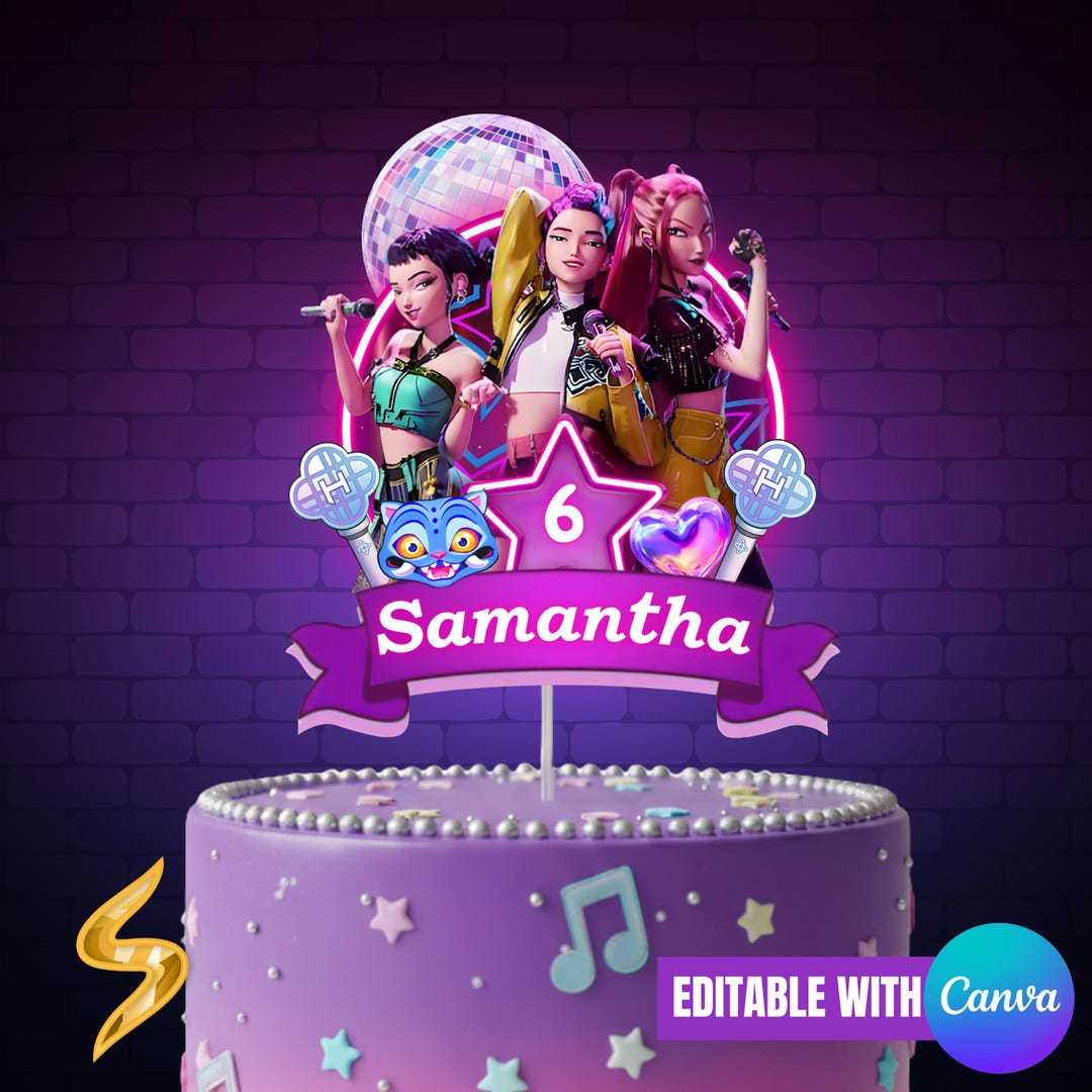 Editable Kpop Demon Hunters Cake Topper, Huntrix Kpop Birthday Toppers ...