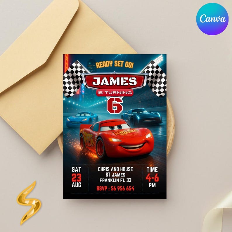 Lightning Mcqueen Birthday Invitation, Cars Theme (editable Canva ...