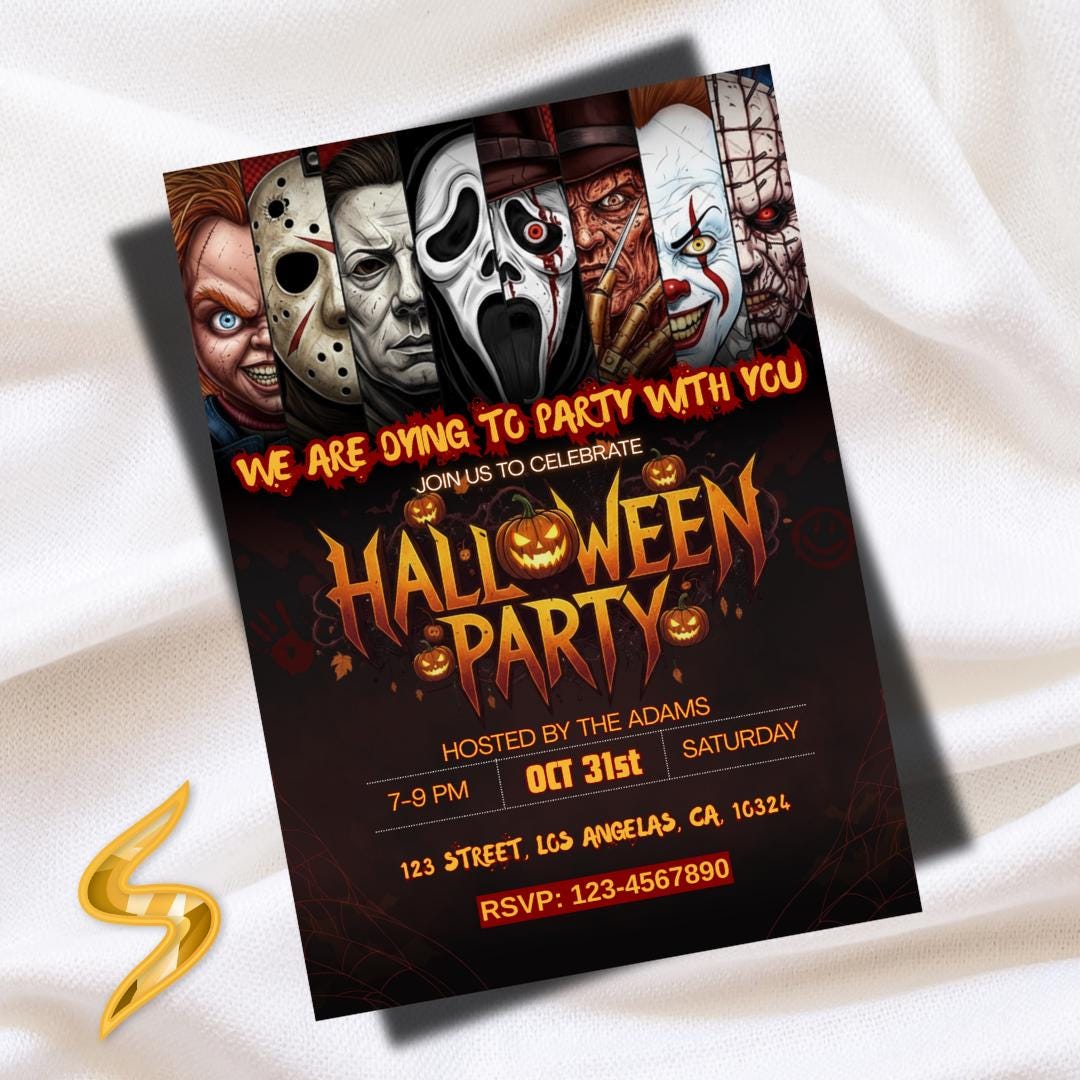 Halloween Party Invitation, Killer Movie Party Invite, Halloween Flyer, Horror Bloody Printable ...