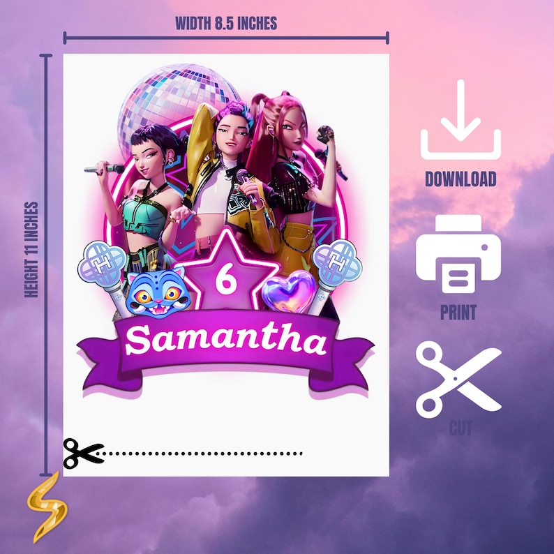 Editable Kpop Demon Hunters Cake Topper, Huntrix Kpop Birthday Toppers ...