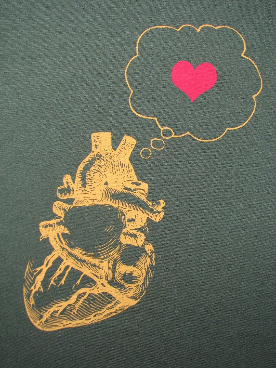 Mens Heart Thinking Heart T Shirt American Apparel Olive - Etsy