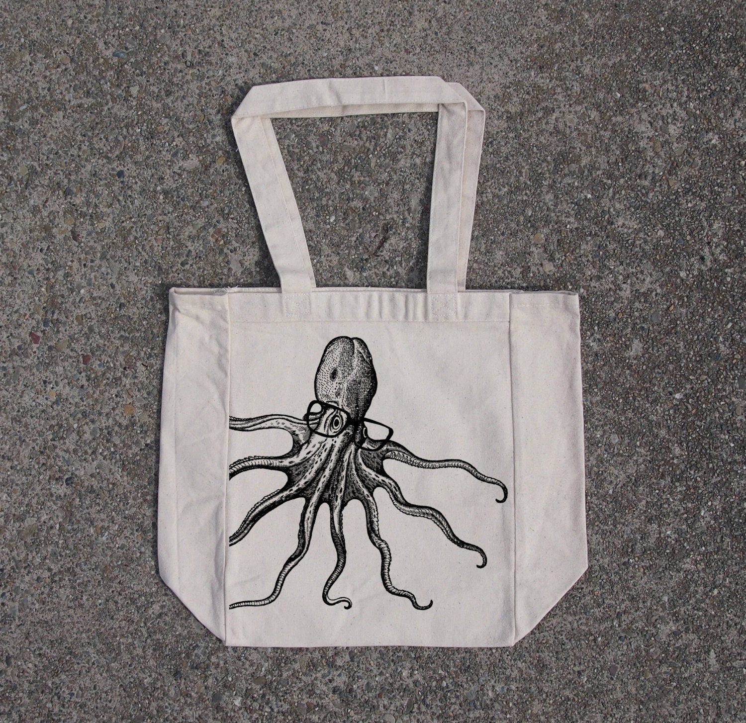 Octopus Wearing Glasses- Cotton Canvas Natural Tote Bag - Etsy