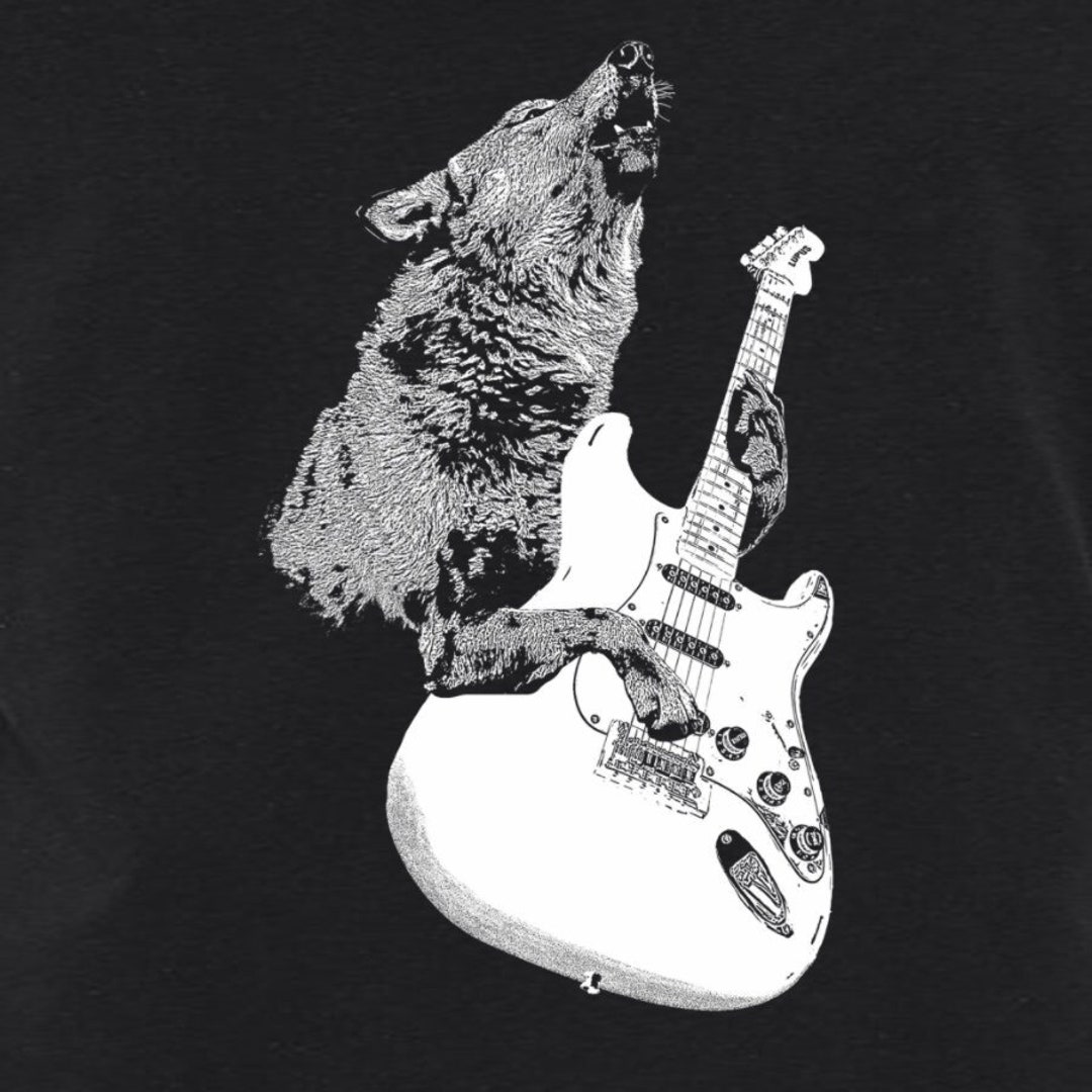 Wolf Playing Guitar Shirt Howling Dog Playing Music T Shirt Men's ...