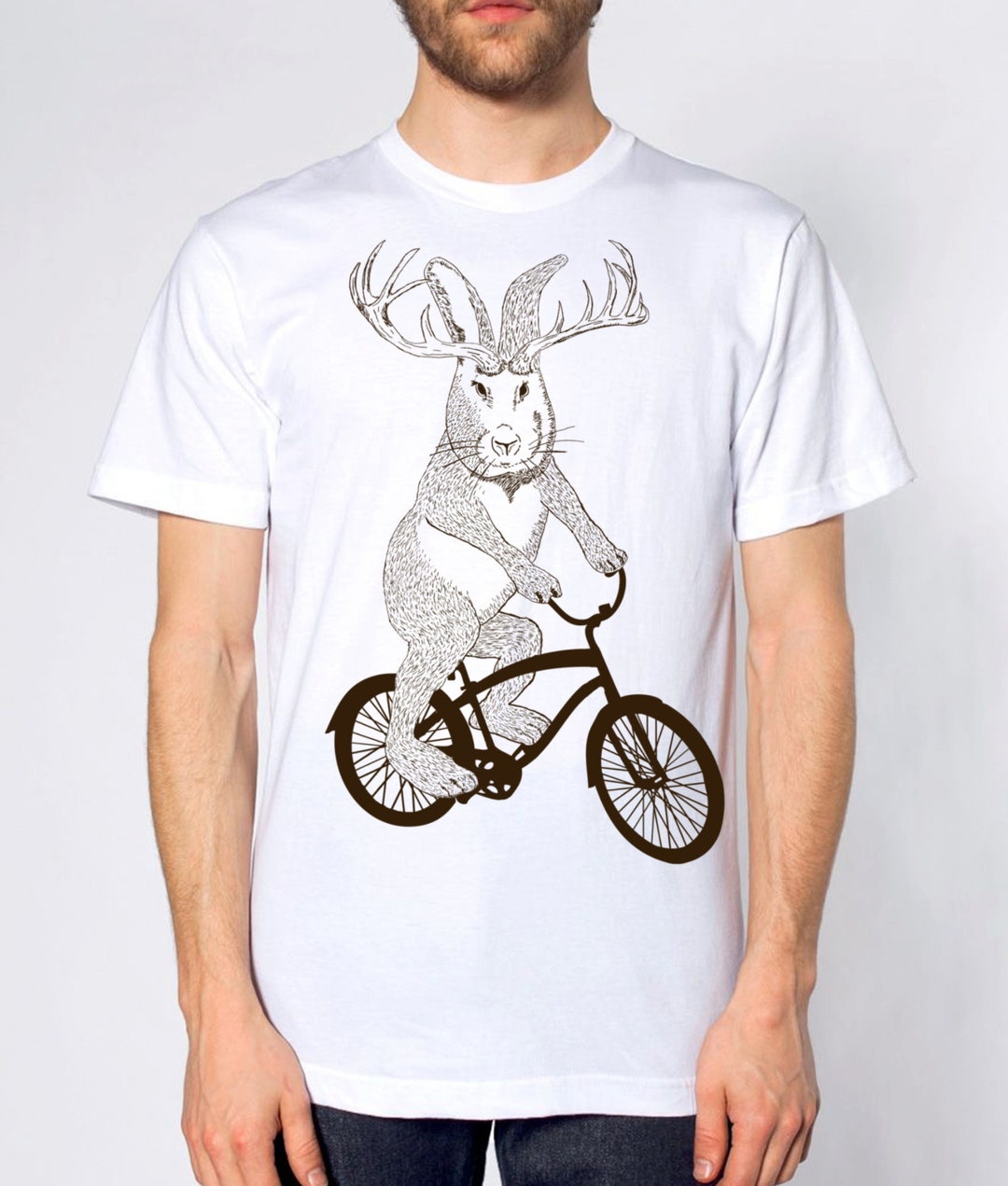 Jackalope on a Bike T Shirt- American Apparel White- Sizes S, M, L and ...