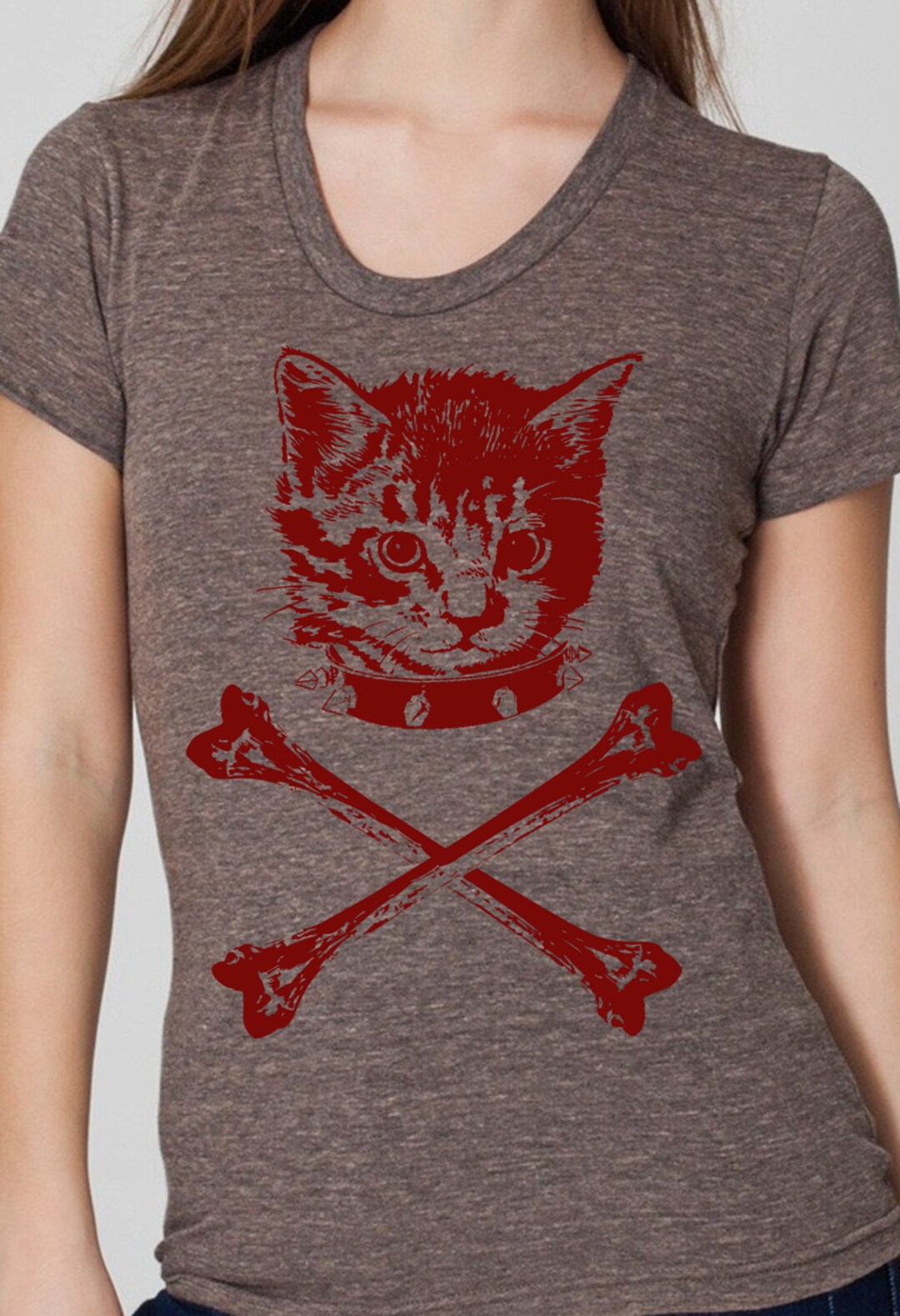 Women's Cat Crossbones Shirt- Cat Design Tee- Girls Kitten Tshirt ...