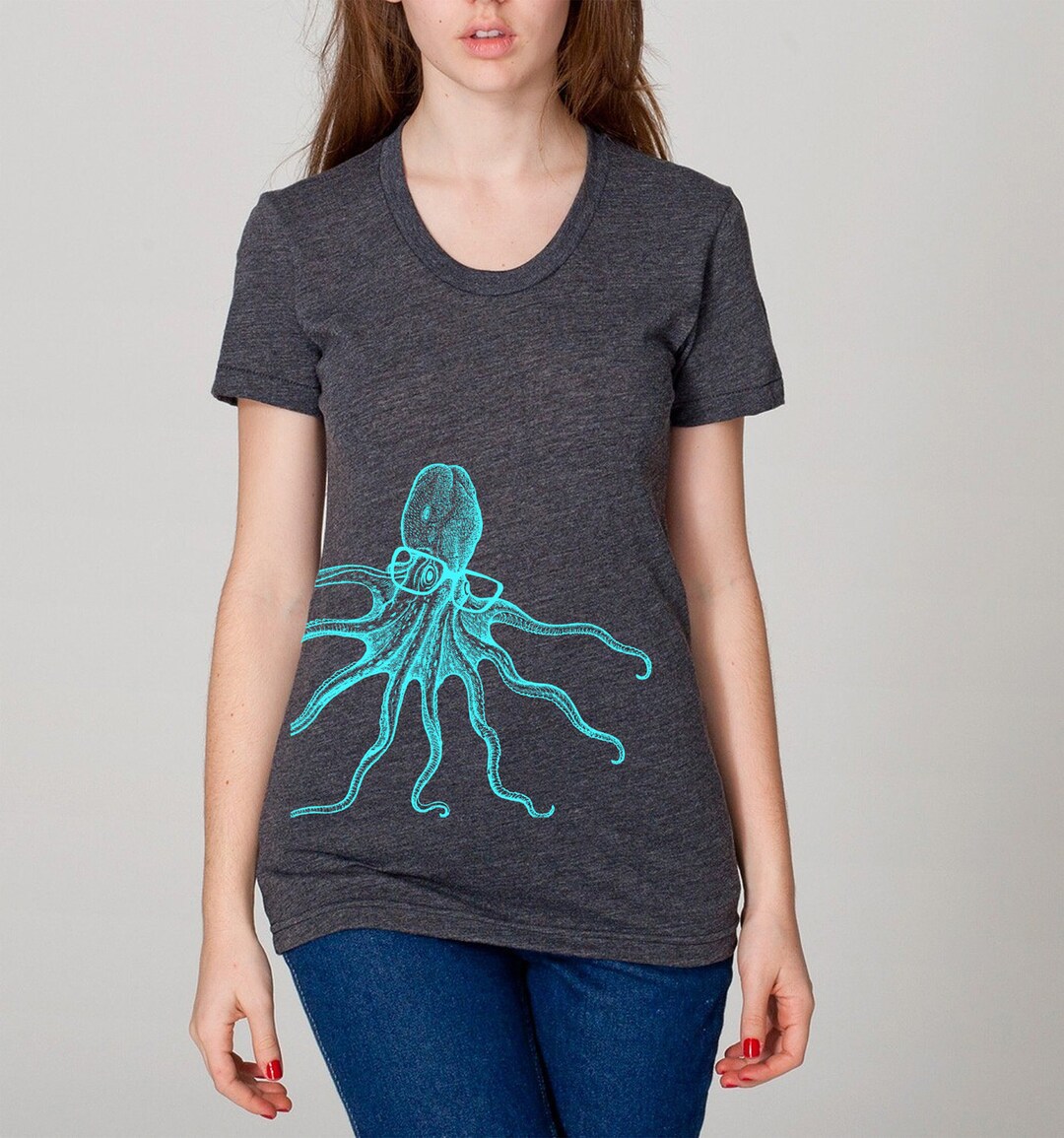 Womens Octopus Wearing Glasses on American Apparel Heather - Etsy