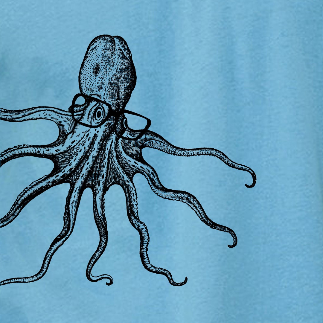 Octopus Wearing Glasses Men's Tshirt- Nerdy Kraken Guy's Tee- Marine ...