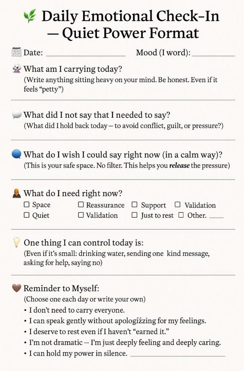 Quiet Empowerment - Daily Emotional Check- In - Etsy