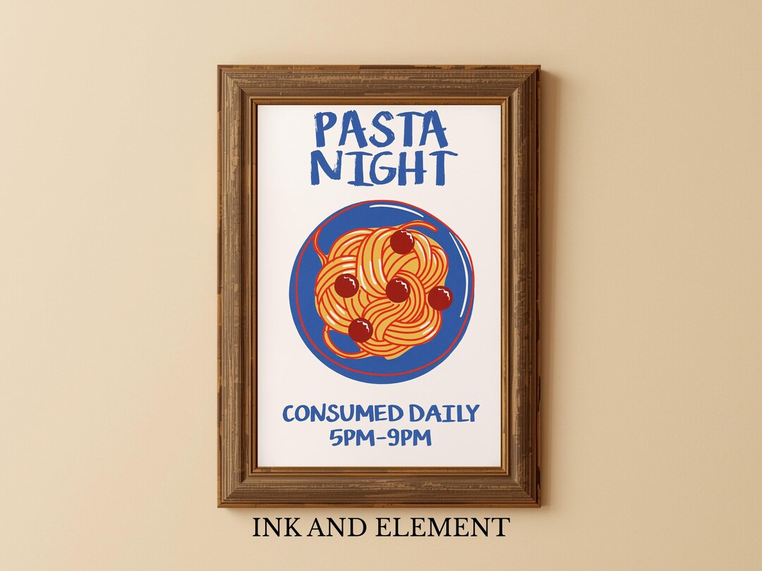 Pasta Night Poster, Fun Kitchen Decor, Wall Art for Food Lovers, Family ...