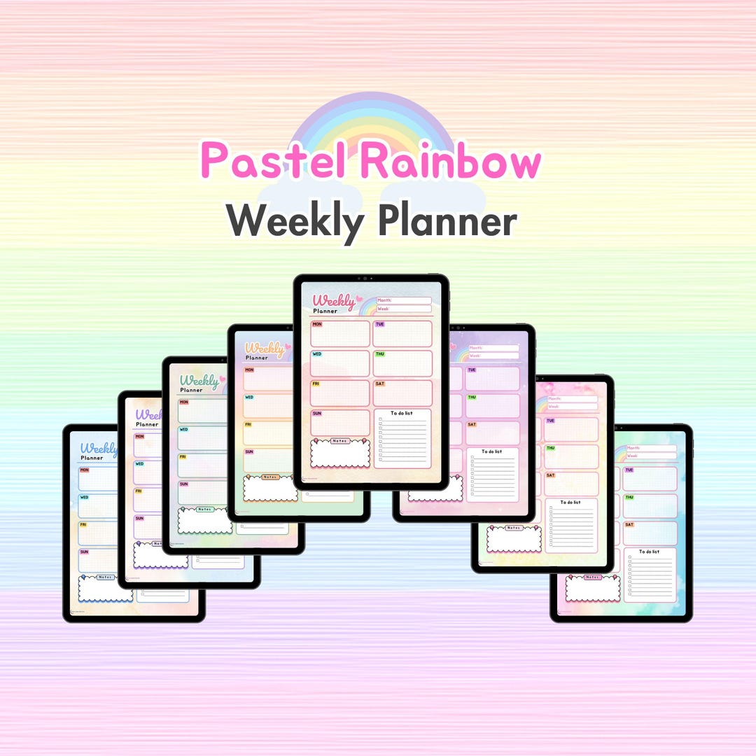 Pastel Rainbow Aesthetic Undated Digital Weekly Planner | Girly Cute ...