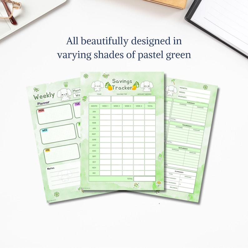Pastel Green Digital Planner Set: Daily, Weekly, Monthly, Meal, Savings ...